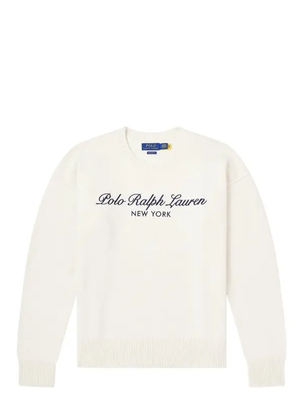 Polo Ralph Lauren Embroidered Wool And Cotton-blend Sweater - Neutrals