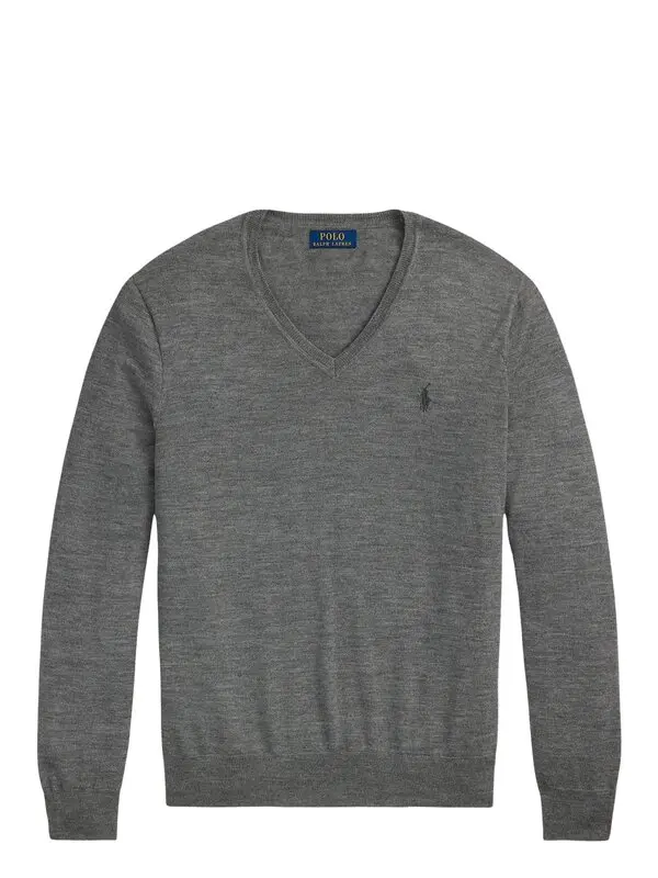 Polo Ralph Lauren V-neck Sweater With Embroidered Logo - Grey