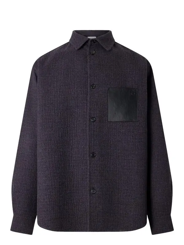 Loewe Leather-patched Wool And Silk-blend Overshirt - Blue