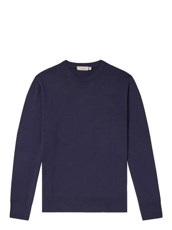 Canali Wool Crew Neck Sweater - Blue