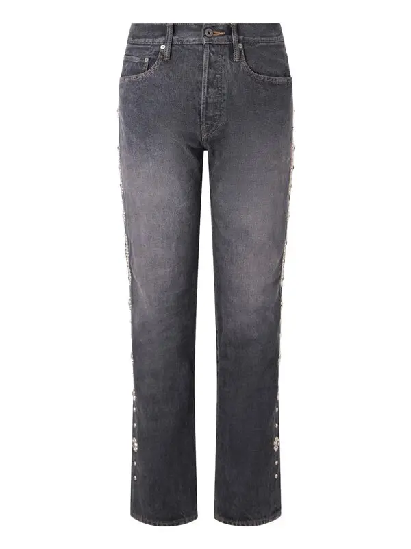 Kapital Monkey Cisco Straight-leg Leather-trimmed Embellished Jeans - Black