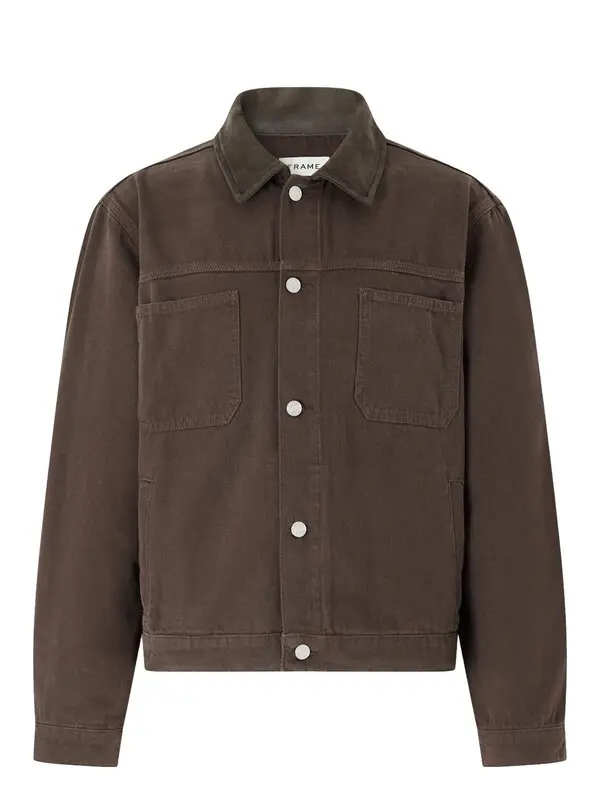 FRAME Cotton-canvas Jacket With Suede Collar - Brown