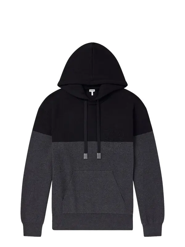 Loewe Anagram-embossed Leather-trimmed Cotton-jersey Hoodie - Black