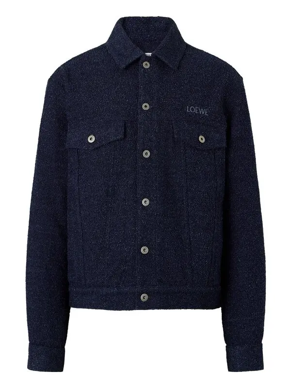 Loewe Textured Denim Logo Embroidered Jacket - Blue