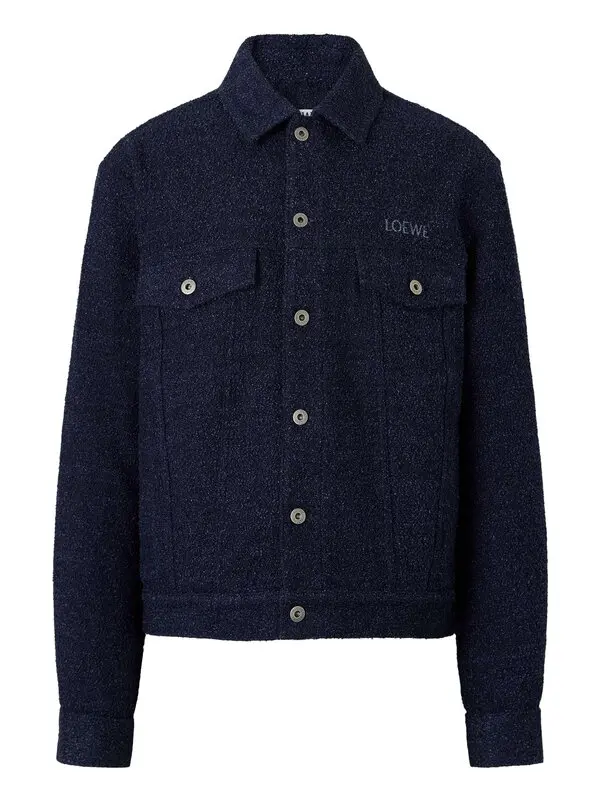 Loewe Textured Denim Logo Embroidered Jacket - Navy