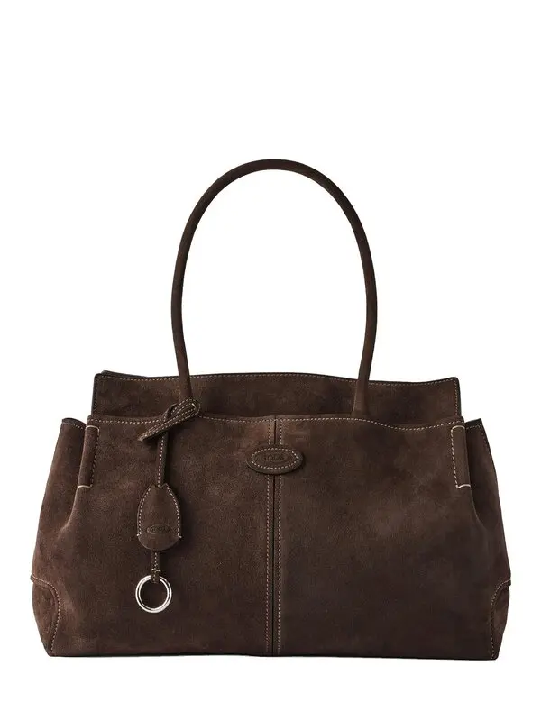 TOD'S Logo-embossed Suede Tote - Brown