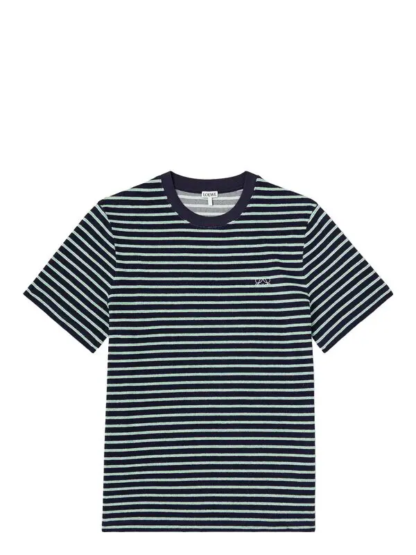 Loewe Logo-embroidered Striped Cotton-blend Terry T-shirt - Blue