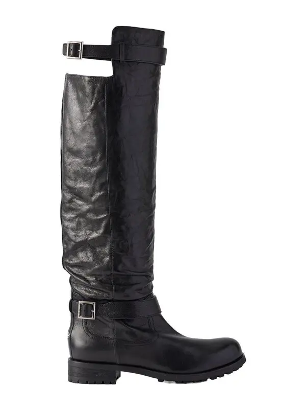 JIMMY CHOO Buckled Leather Knee-high Boots - Black