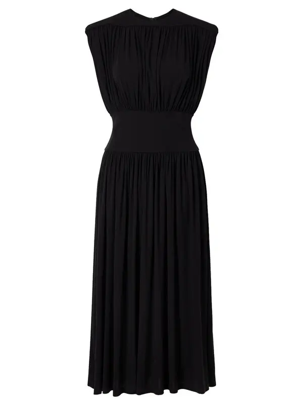 ANINE BING Fran Gathered Crepe Midi Dress - Black