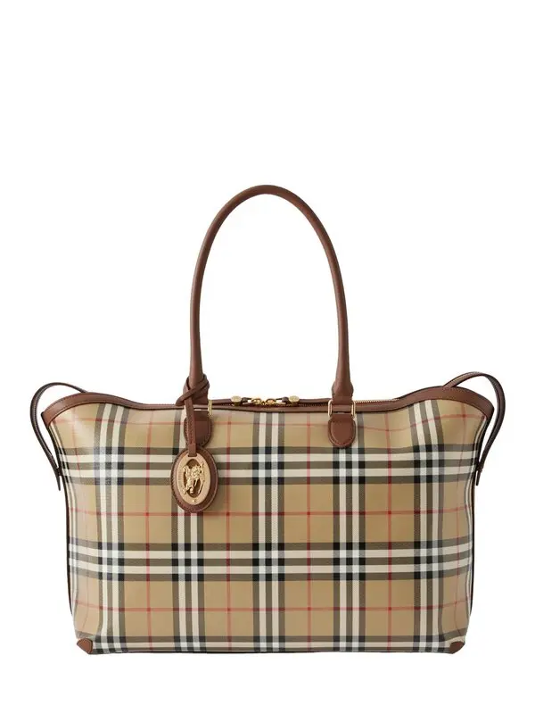 Burberry Medium Check Zip Leather-trimmed Tote - Neutrals
