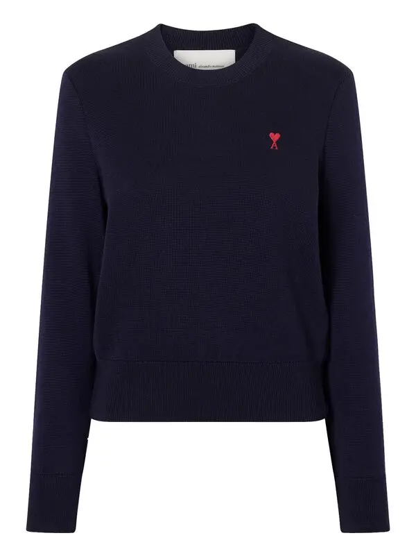 AMI Paris Embroidered Merino Wool Sweater - Blue
