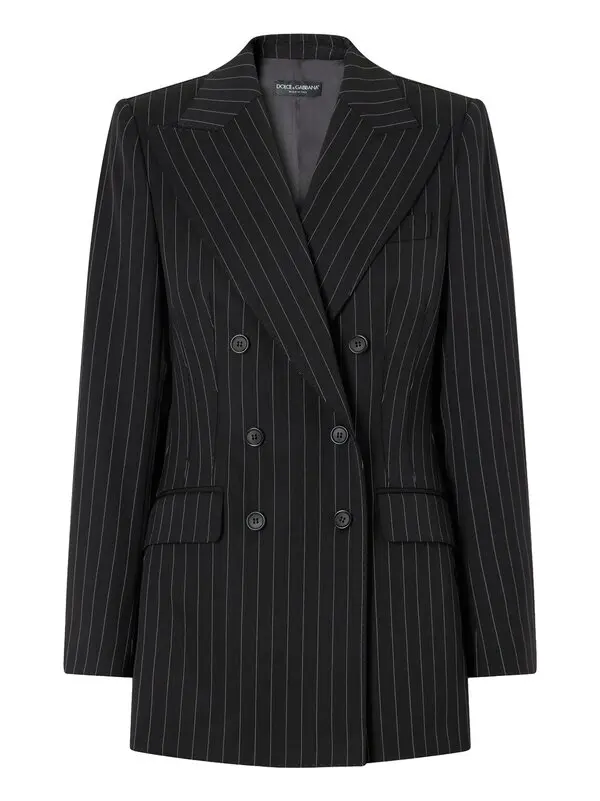 Dolce & Gabbana Pinstripe Wool-blend Double-breasted Blazer - Black