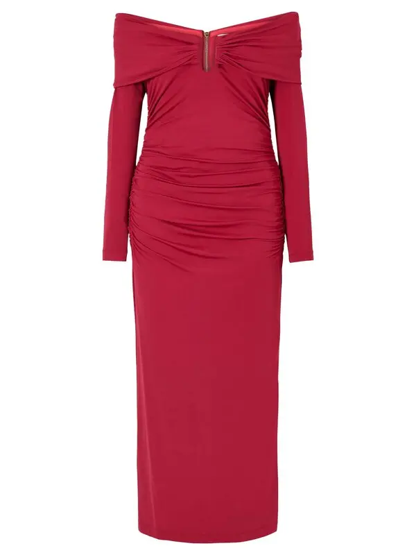 Carolina Herrera Draped Off-shoulder Jersey-stretch Midi Dress - Red