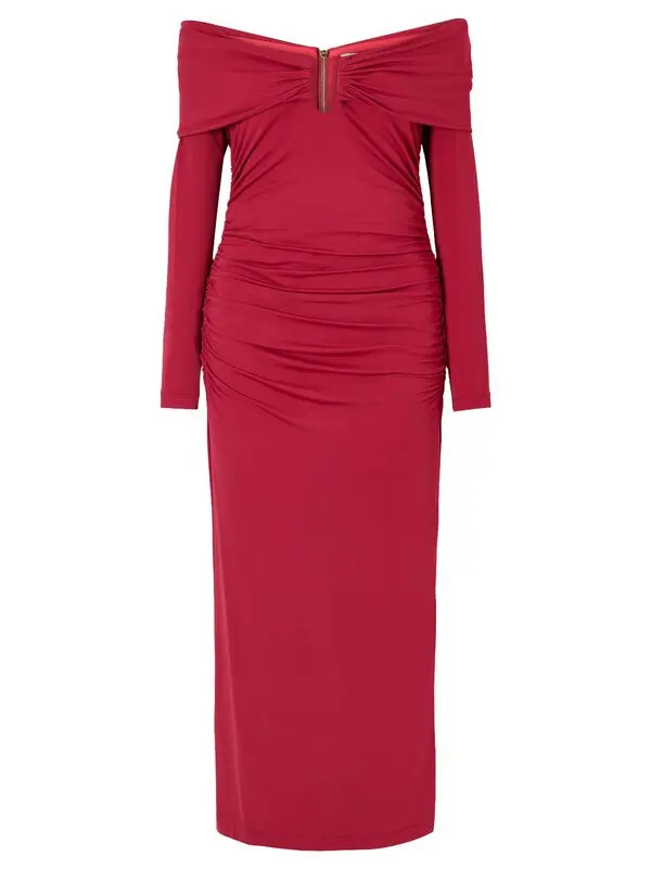 Carolina Herrera Draped Off-shoulder Jersey-stretch Midi Dress - Red