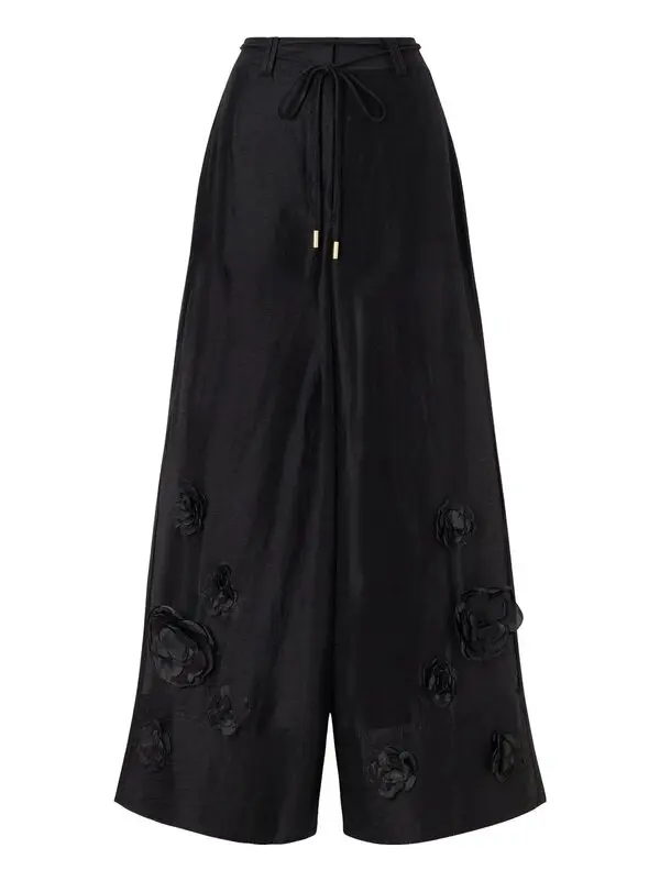 Aje Cloudscape Flower-appliqué Wide-leg Pants - Black