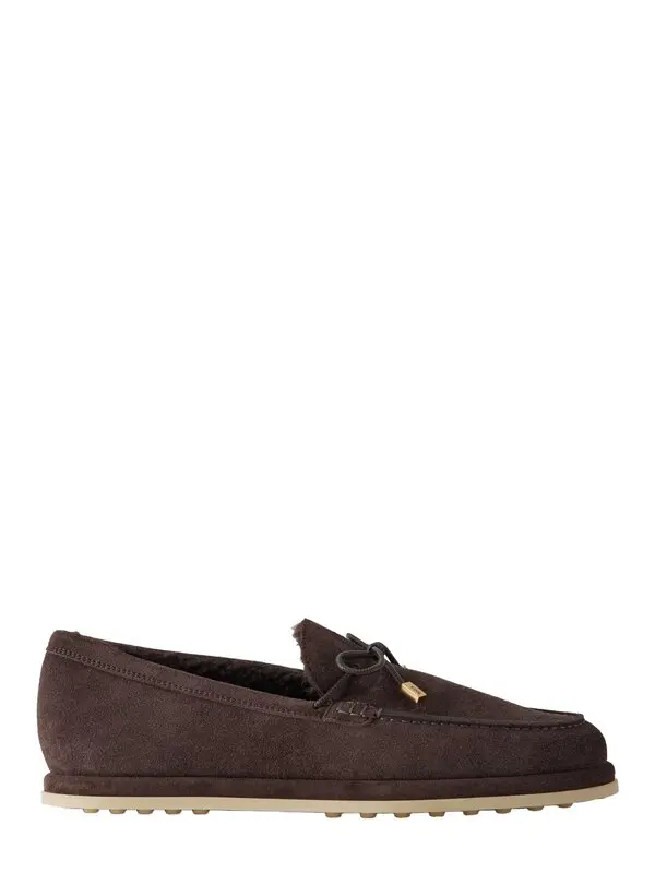 TOD'S Suede Shearling Lined Loafers - Chocolate