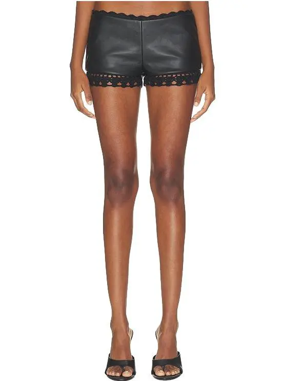 I.AM.GIA Faux Leather Shorts With Macrame Trim - Black