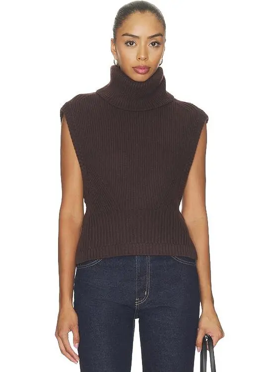 Simkhai Maple Ribbed Knit Turtleneck Sleeveless Top - Chocolate