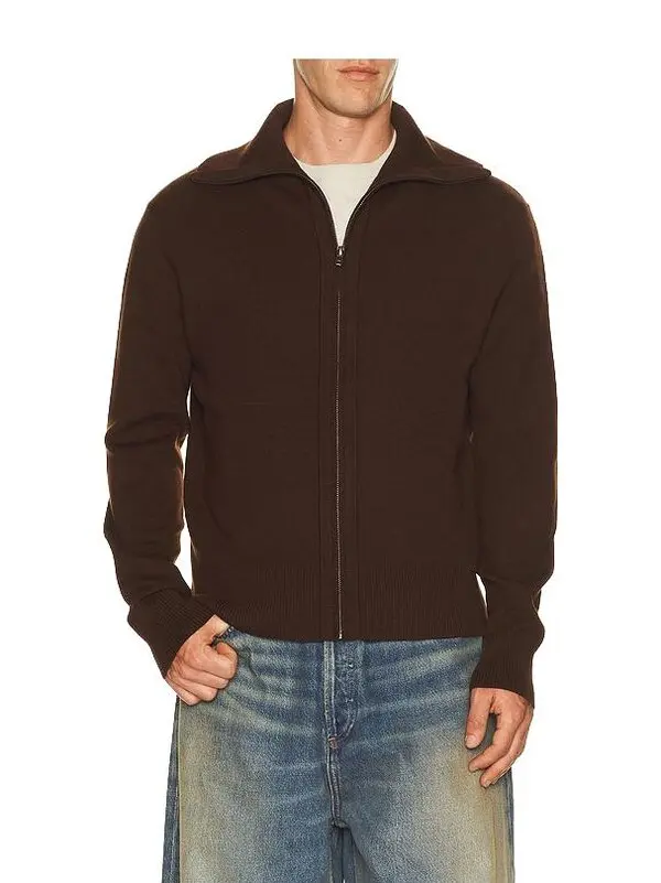 ENTIRE STUDIOS Knit Zip Up Jacket In Brown - Hickory