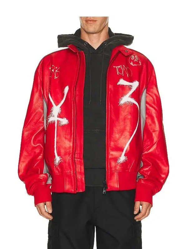 Y3 Graphic Leather Jacket - Red