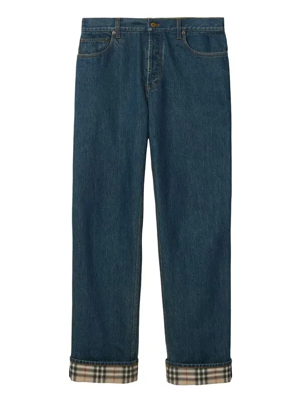 Burberry Straight Jeans With Check Turn-up Cuffs - Blue