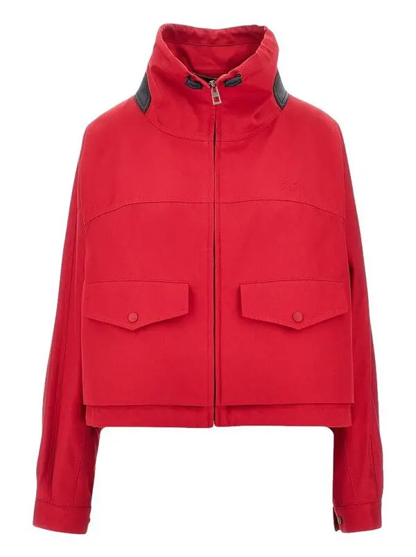 Loewe Cotton And Silk Blend Gabardine Jacket With Leather Details - Red