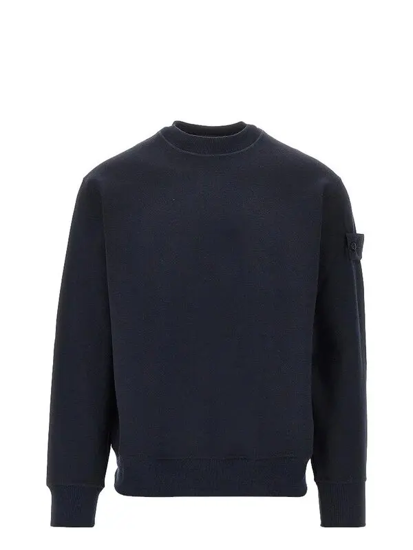 Stone Island Cotton And Wool Weathirt With Logo Badge - Blue