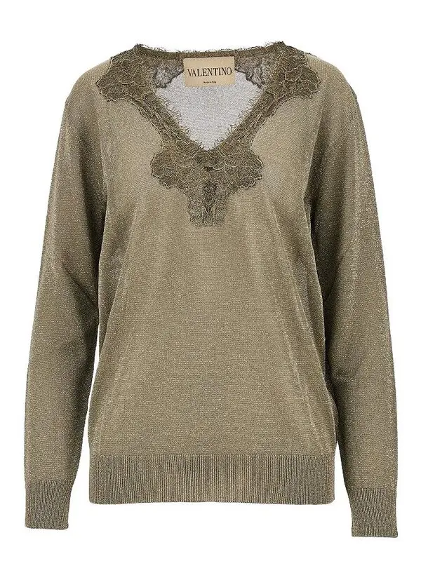 Valentino Garavani Lurex Sweater With Lace Trim - Gold