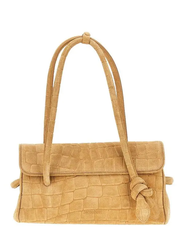 Jacquemus Embossed Suede Leather Shoulder Bag - Beige