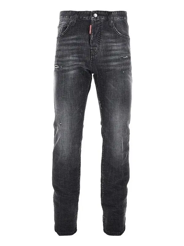 Dsquared2 Stretch Denim Jeans With Vintage Wash And Distressed Details - Black