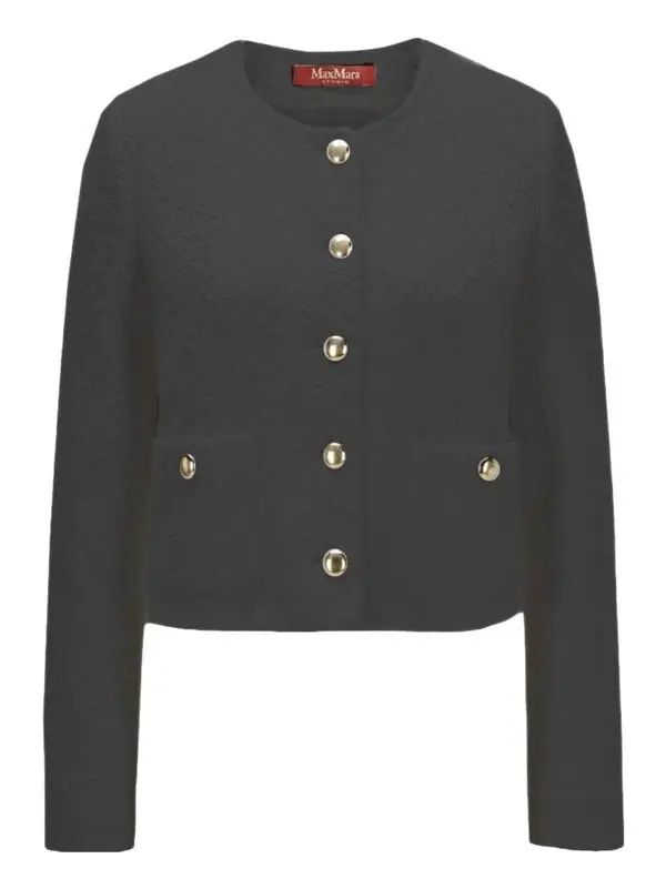 Max Mara Textured Round Neck Button-front Jacket - Black