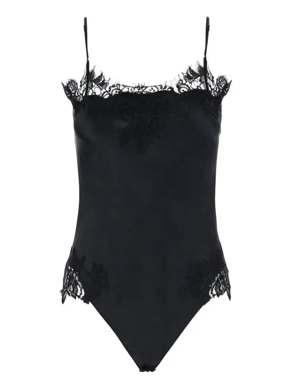Gold Hawk Sleeveless Bodysuit With Lace Trim - Black