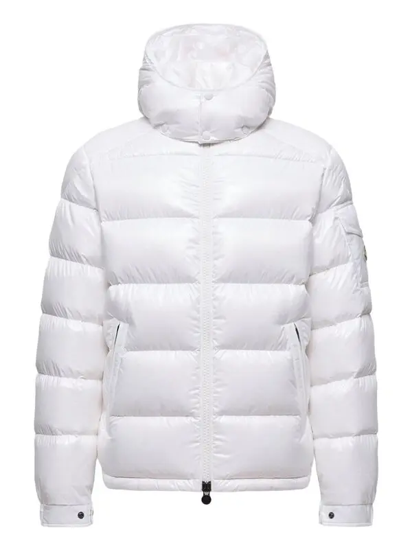 Moncler Maya Hooded Short Down Jacket With Glossy Finish - White