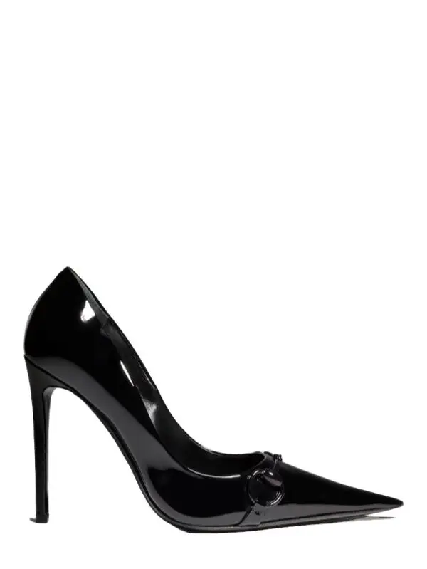 Gucci Donna Patent Leather Stiletto Pumps With Horsebit Detail - Black