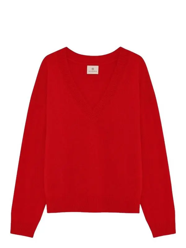 ANINE BING Long Sleeve V-neck Knit - Red
