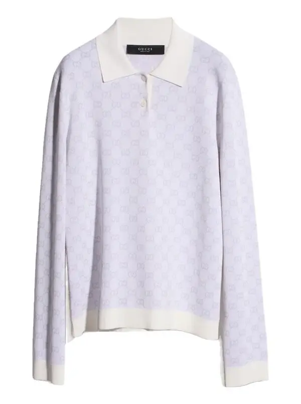 Gucci Gg Jacquard Polo Sweater - White/grey