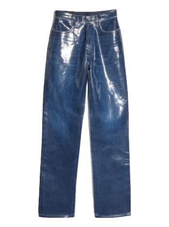 Gucci High-waisted Washed And Coated Jeans With Laminated Detailing - Dark Blue