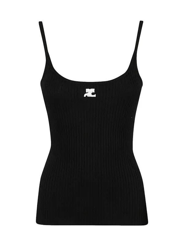 COURREGES Ribbed Tank Top With Logo - Black