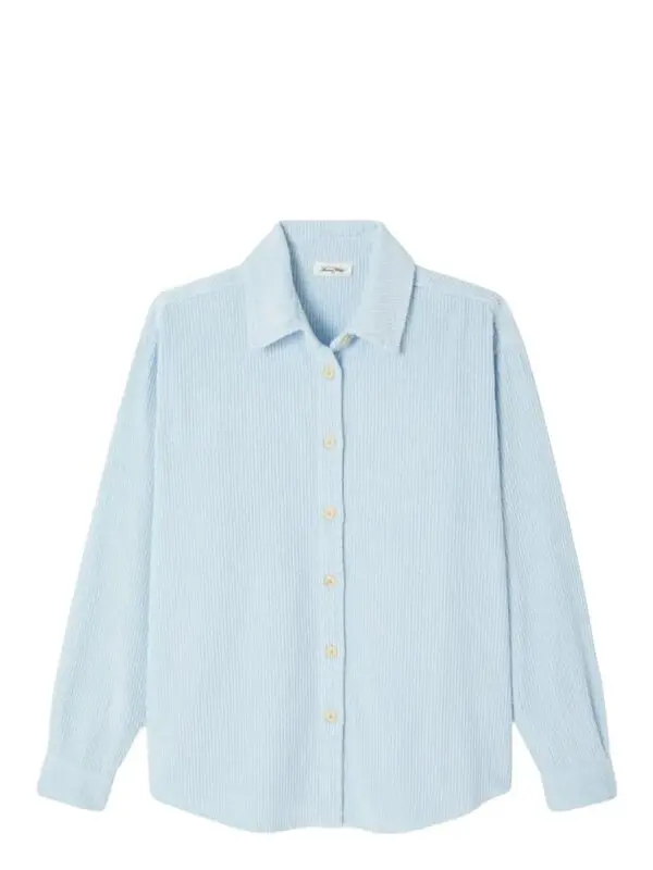 American Vintage Long-sleeved Collared Shirt With Textured Details - Blue