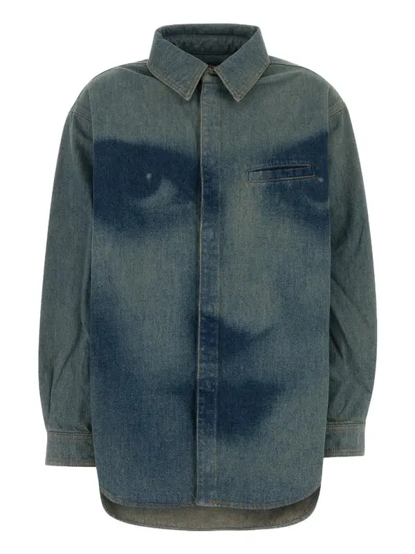 JEAN PAUL GAULTIER Oversized Face-print Denim Shirt - Green
