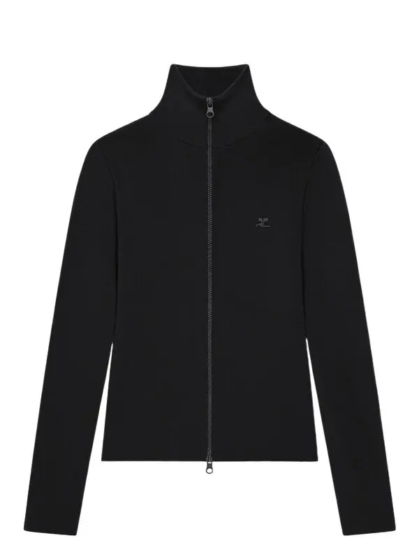 COURREGES Logo-embroidered Zip-up Cardigan - Black