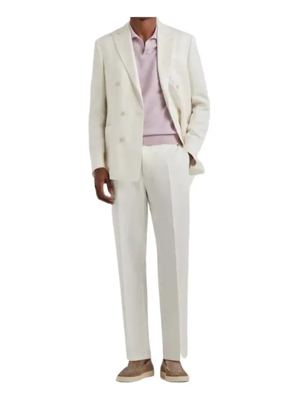 Canali Single-pleat Chino Trousers In A Linen-silk Blend - White