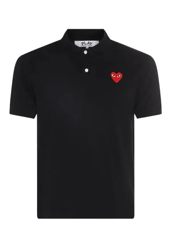 Play Comme Des Garcon Heart-shaped Decal Polo Shirt - Black