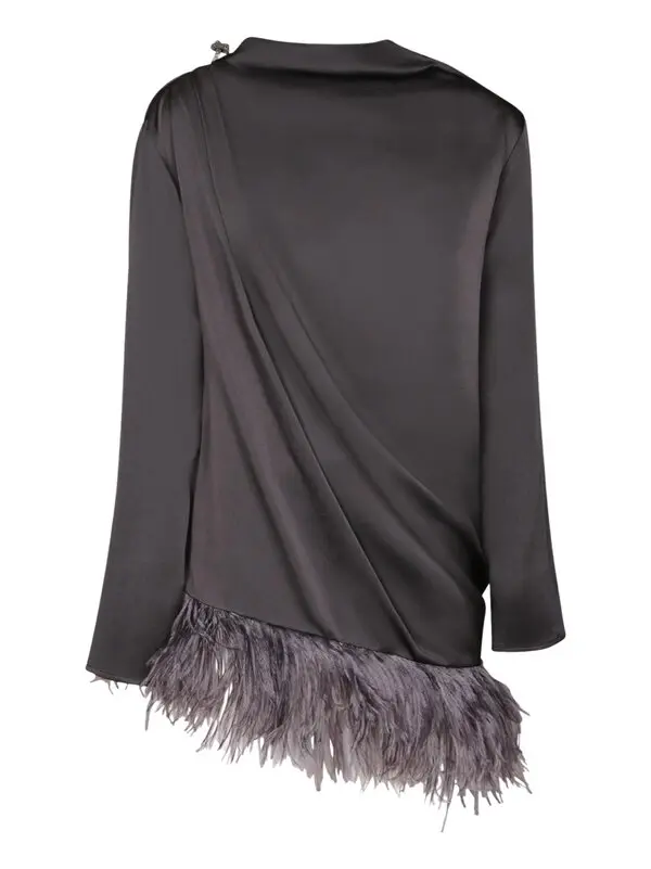 Fabiana Filippi Ostrich Feather Embellished Asymmetrical Top - Black