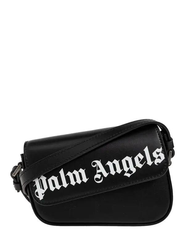 Palm Angels Flap Shoulder Bag With Logo Detail - Black