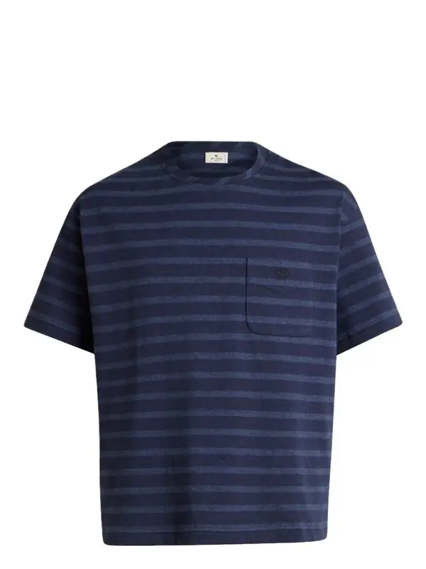 Etro Striped Jersey Round-neck T-shirt With Chest Pocket - Navy