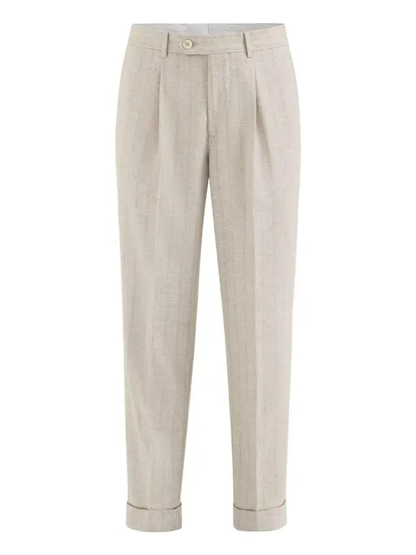 Brunello Cucinelli Pleated Cashmere Silk Twill Flannel Trousers With Striped Pattern - Grey