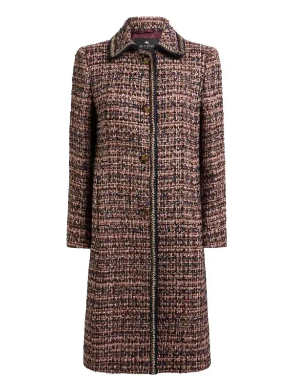 Etro Single-breasted Tweed Coat - Red