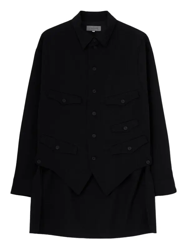 Yohji Yamamoto Wool Gabardine Vest Layered Blouse - Black