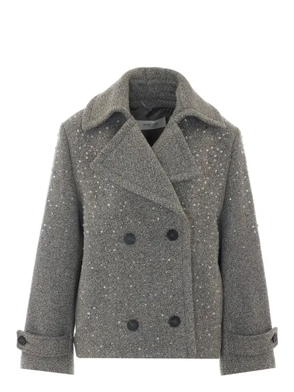 GOLDEN GOOSE Double Breasted Embellished Short Coat - Grey